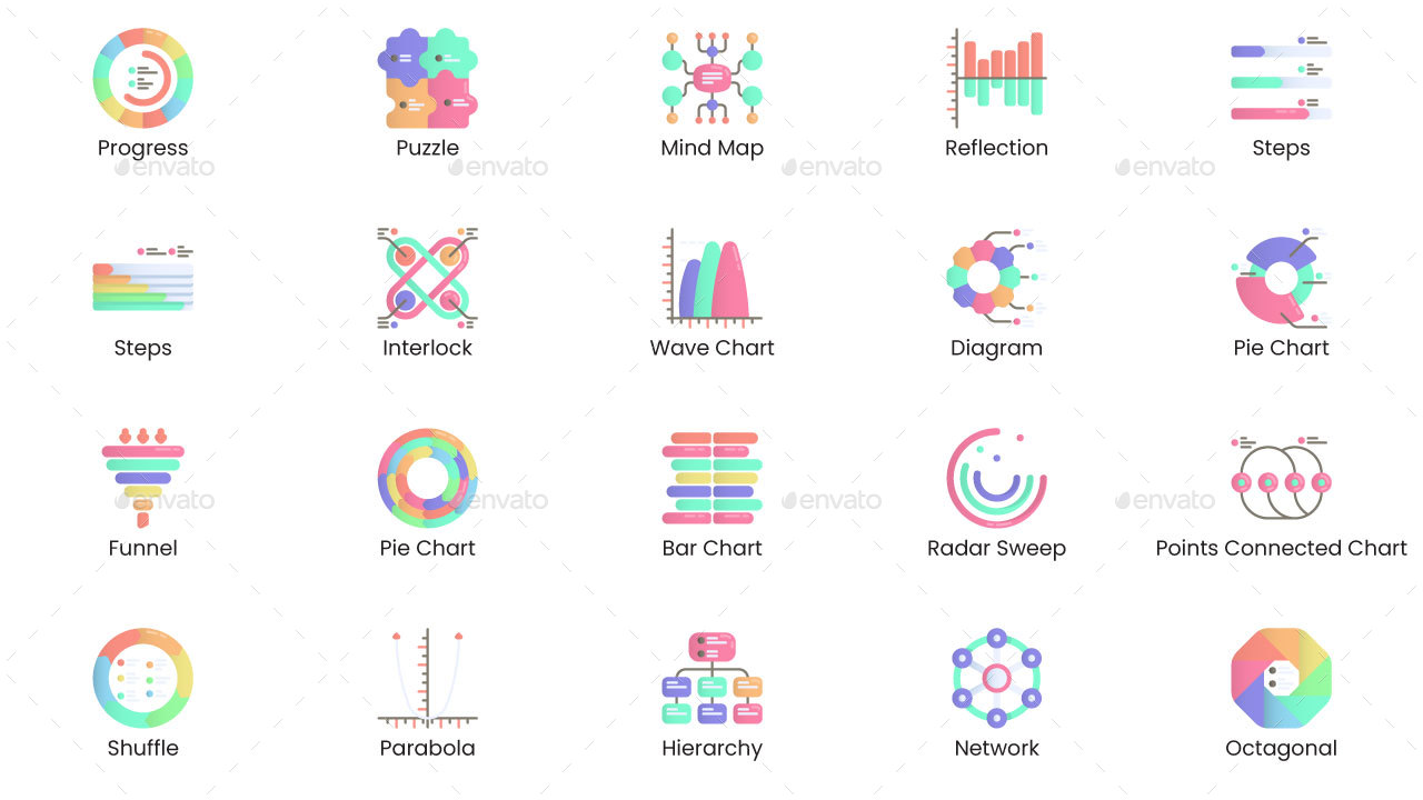 Infographic and Chart Flat Gradient Icons, Icons | GraphicRiver