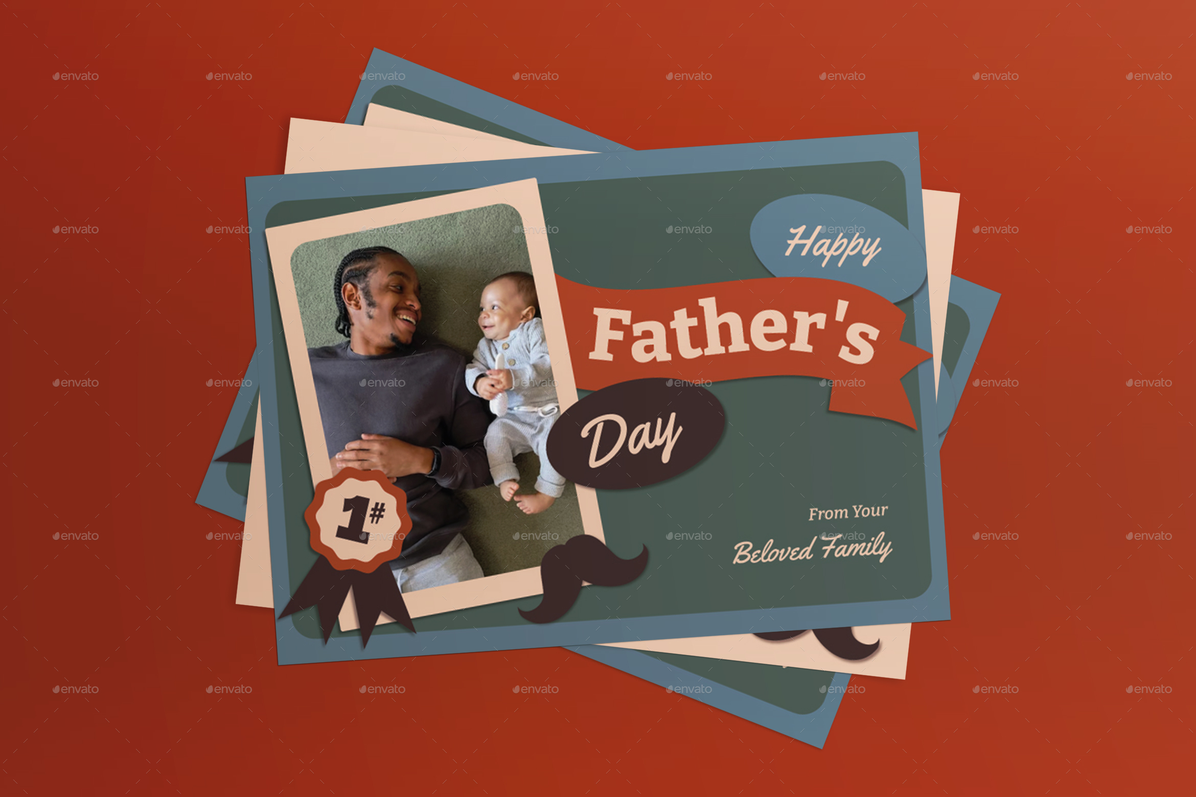 Blue Flat Design Father's Day Greeting Card, Print Templates | GraphicRiver