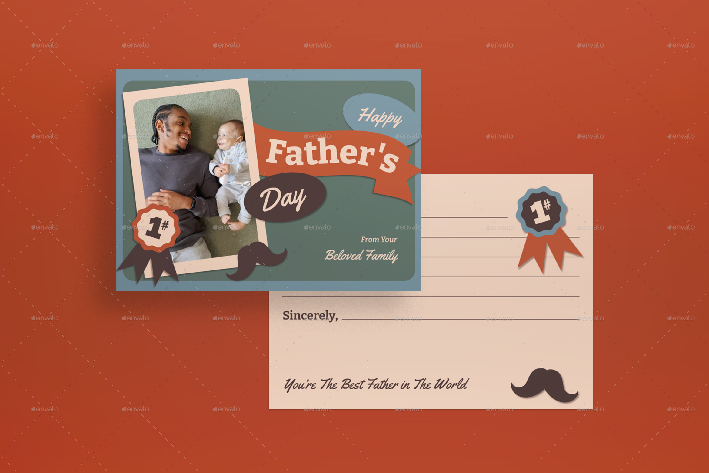 Blue Flat Design Father's Day Greeting Card, Print Templates | GraphicRiver