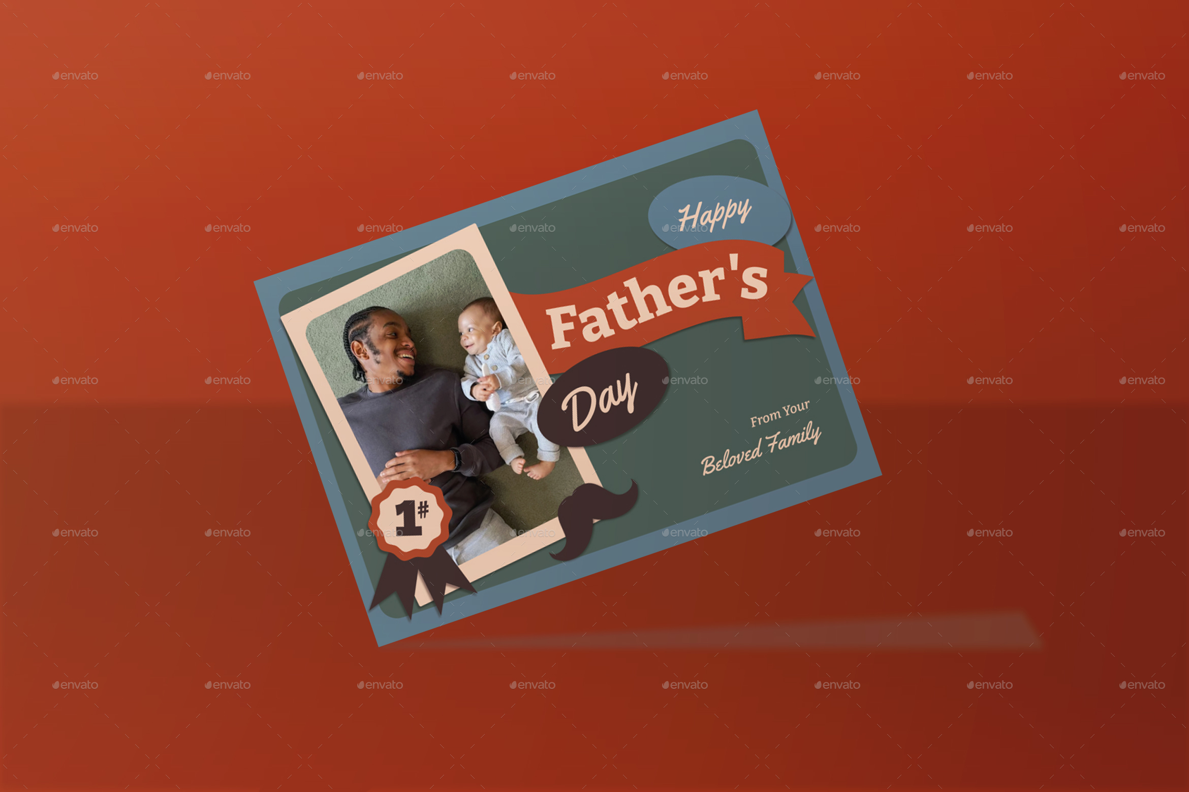 Blue Flat Design Father's Day Greeting Card, Print Templates | GraphicRiver