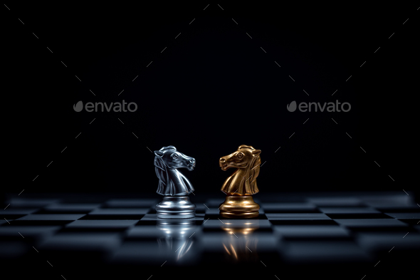 Chess board game between silver team and golden team by king golden ...