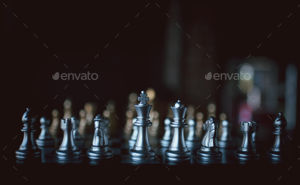 Chess board game between silver team and golden team by king golden ...