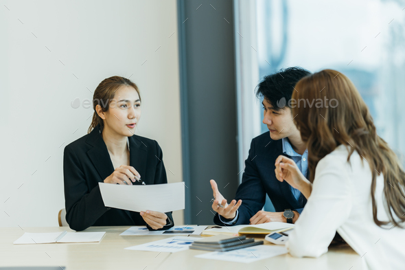 Brainstorm planning creative asian teamwork, Group of asia mobile phone ...