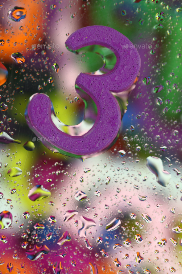 Number three on abstract colorful drops background Stock Photo by rawf8