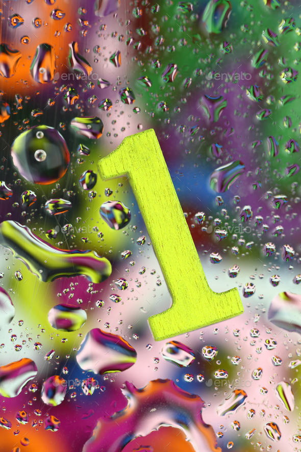 Number one on abstract colorful drops background Stock Photo by rawf8