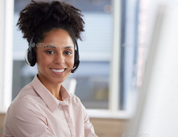 Customer support, smile and portrait of woman at call center for b2b ...