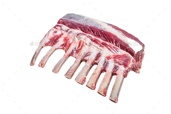 Raw fresh rack of lamb meat. Isolated on white background. Stock Photo ...