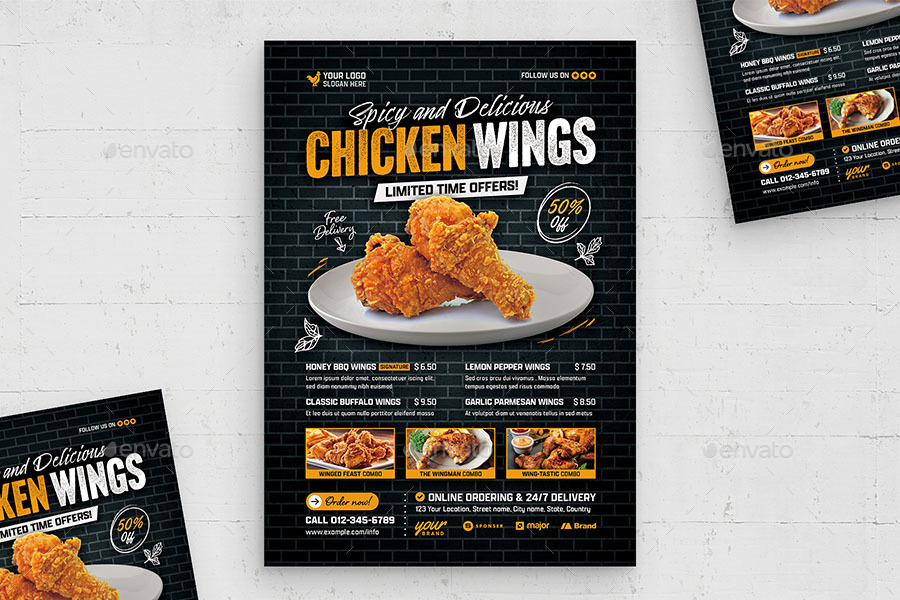 Chicken Wings Promotion Flyer Template, Print Templates | GraphicRiver