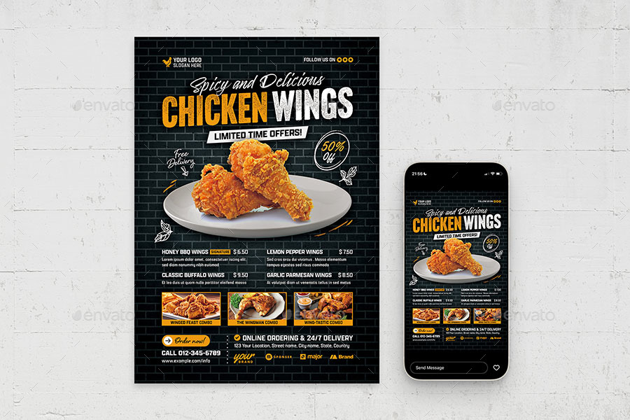 Chicken Wings Promotion Flyer Template, Print Templates | GraphicRiver