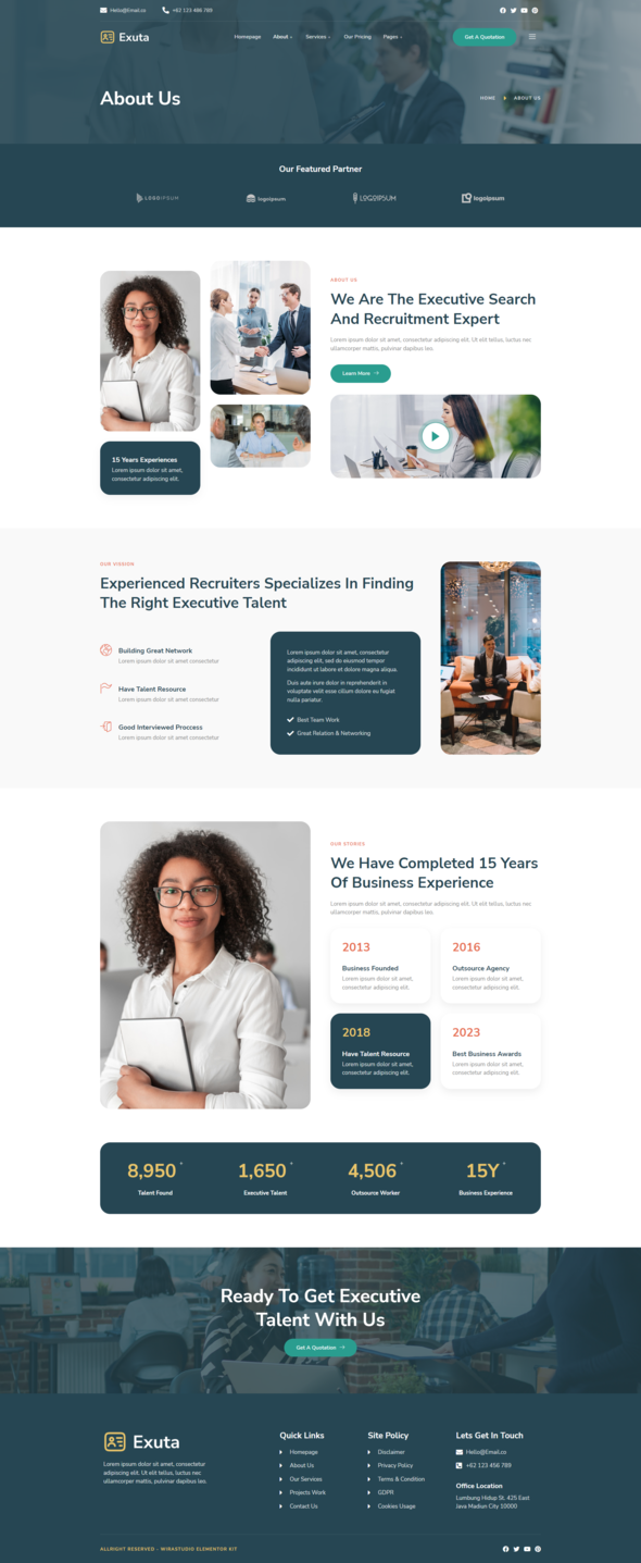 Exuta - Executive Search & Recruitment Service Elementor Template Kit ...