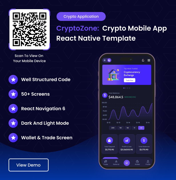 CryptoZone - React Native Cryptocurrency Mobile App Template by DexignZone