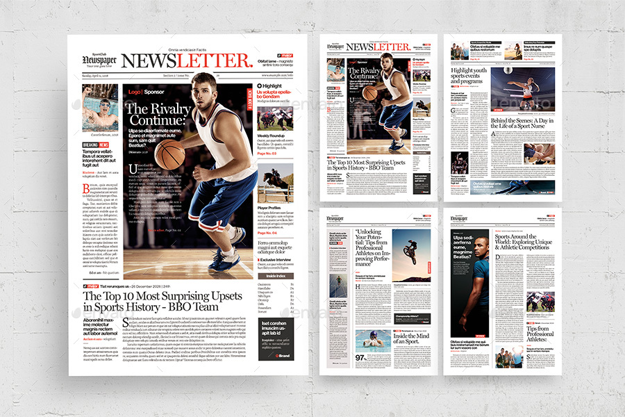 Sports Newsletter / Newspaper Template, Print Templates | GraphicRiver