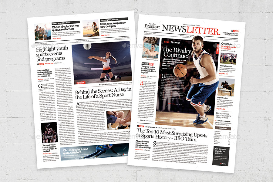 Sports Newsletter / Newspaper Template, Print Templates | GraphicRiver