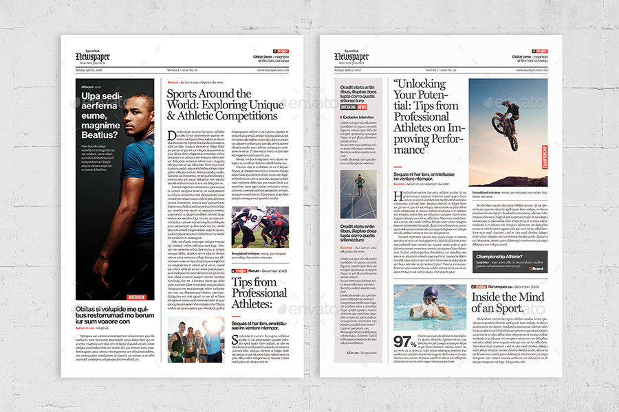 Sports Newsletter / Newspaper Template, Print Templates | GraphicRiver