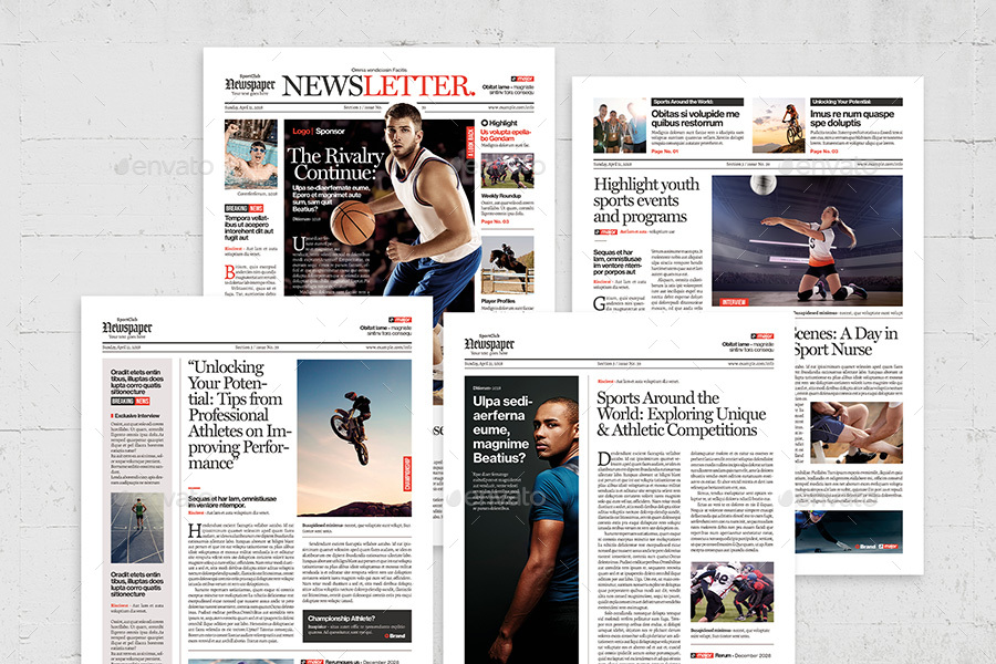 Sports Newsletter / Newspaper Template, Print Templates | GraphicRiver