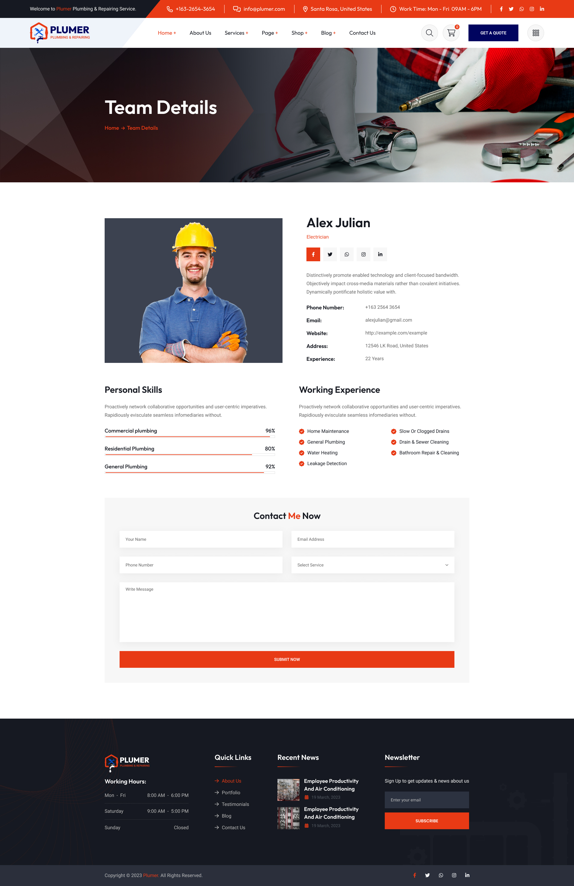 Plumer - Plumber & Repair Services Figma Template by templatebucket