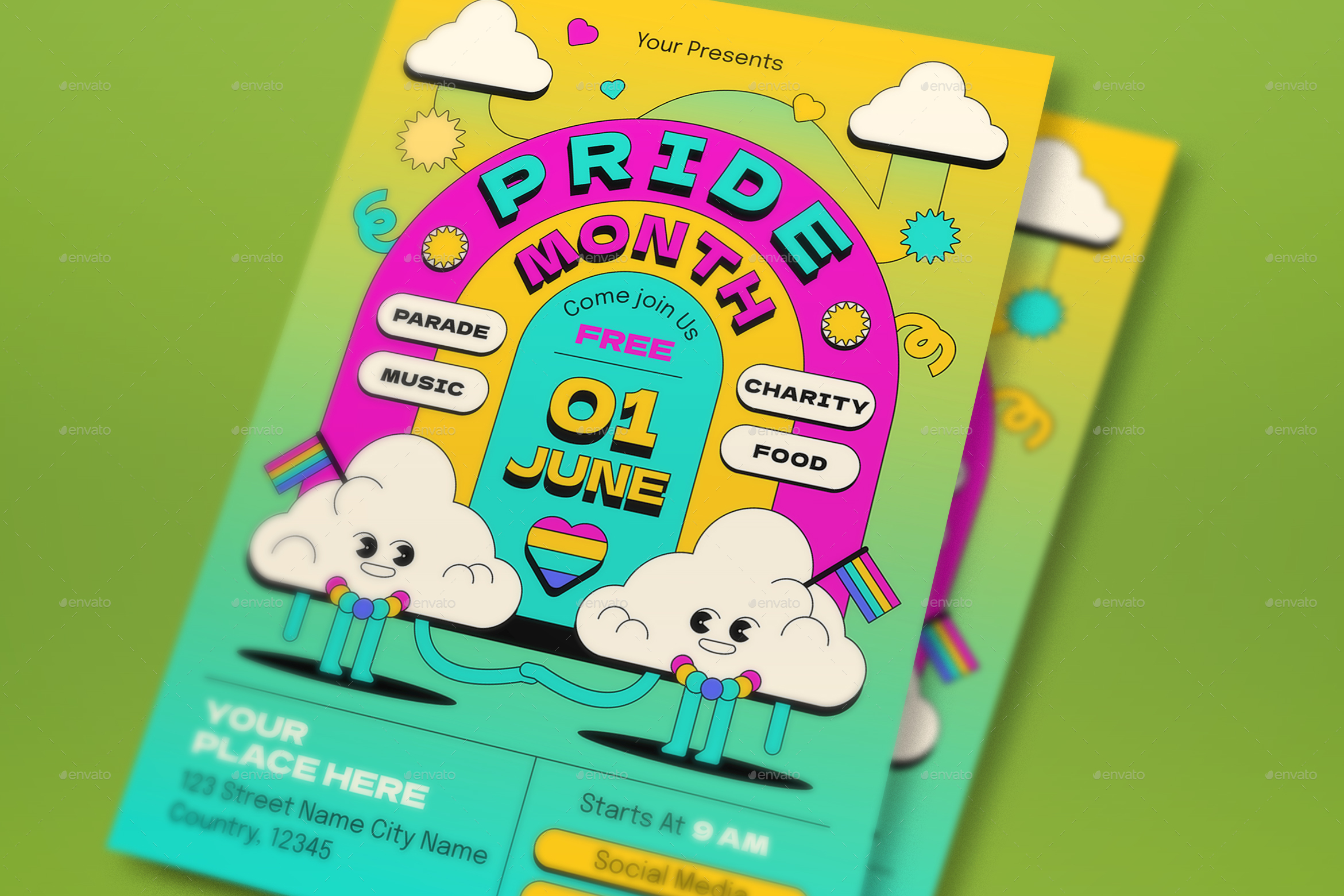 Blue Retro Pride Month Flyer Set, Print Templates | GraphicRiver