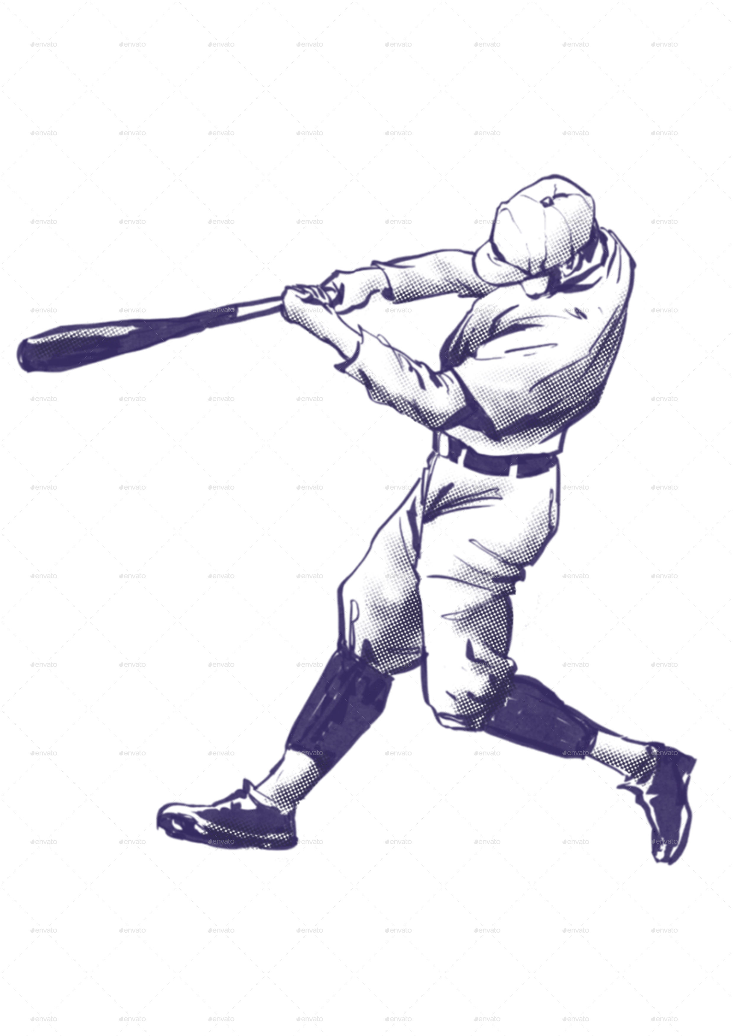 Hand Draw Vintage Baseball Player, Graphics | GraphicRiver