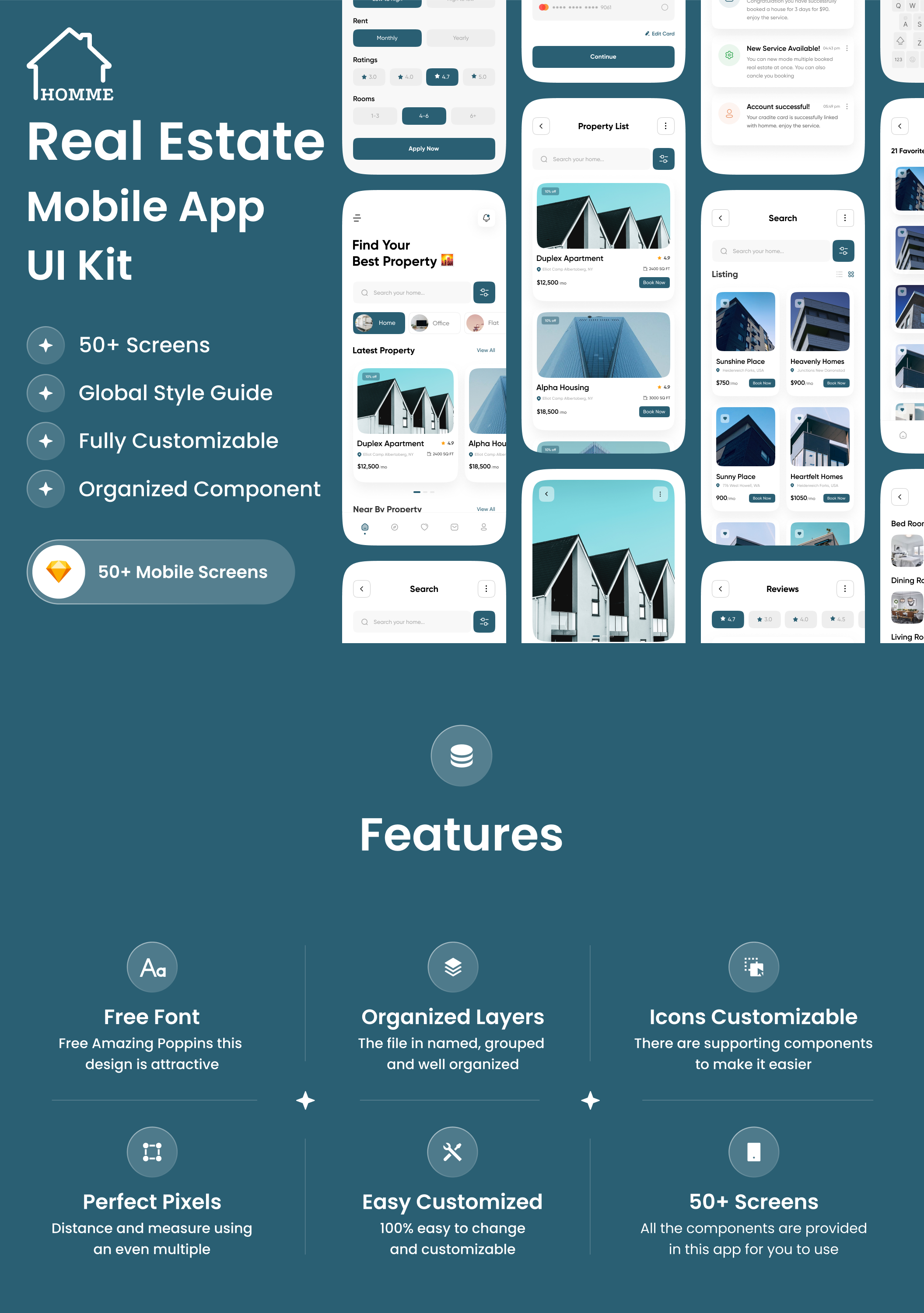 HOMME- Real Estate App UI Kit by pixleslab | ThemeForest