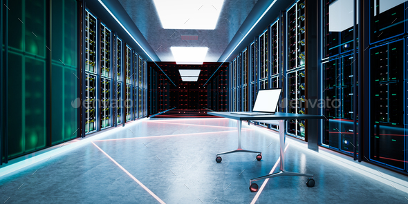 Admin computer in network server room or data center Stock Photo by ...