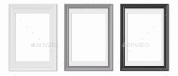 Set of vertical picture frames, isolated on white background. White ...
