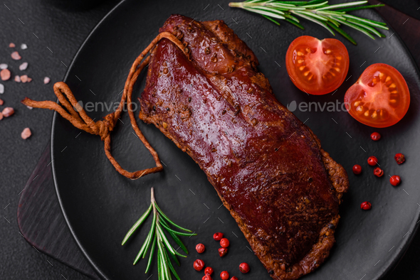 Delicious duck fillet or breast grilled or smoked with spices and salt ...