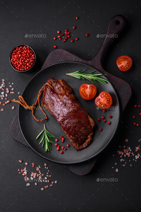 Delicious duck fillet or breast grilled or smoked with spices and salt ...