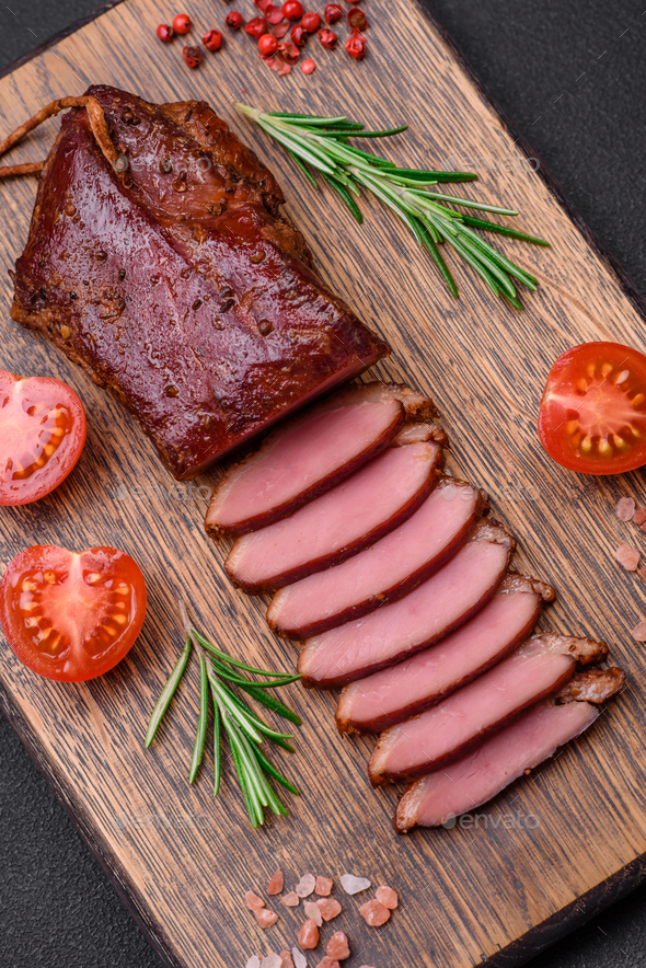 Delicious duck fillet or breast grilled or smoked with spices and salt ...