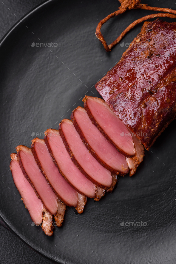Delicious duck fillet or breast grilled or smoked with spices and salt ...