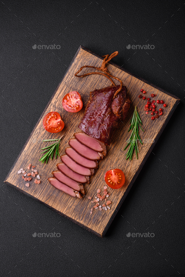 Delicious duck fillet or breast grilled or smoked with spices and salt ...