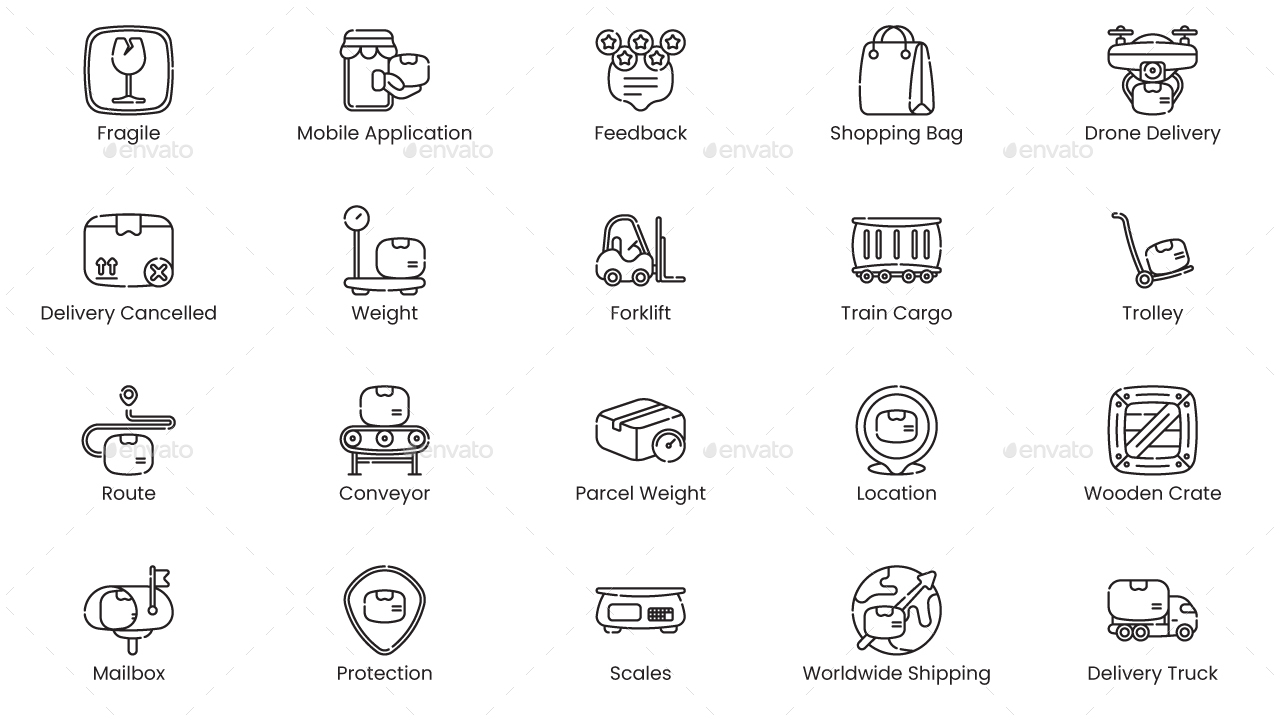 Package Delivery Outline Icons, Icons | GraphicRiver