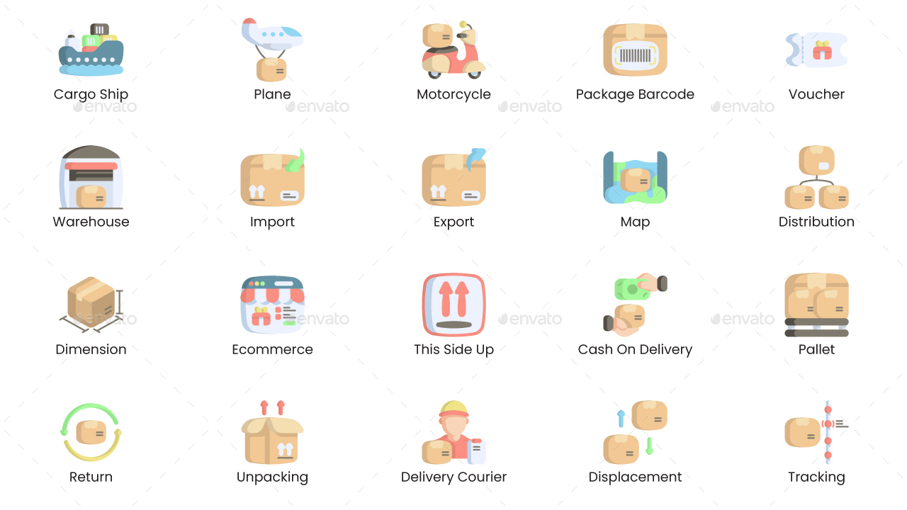 Package Delivery Flat Icons, Icons | GraphicRiver