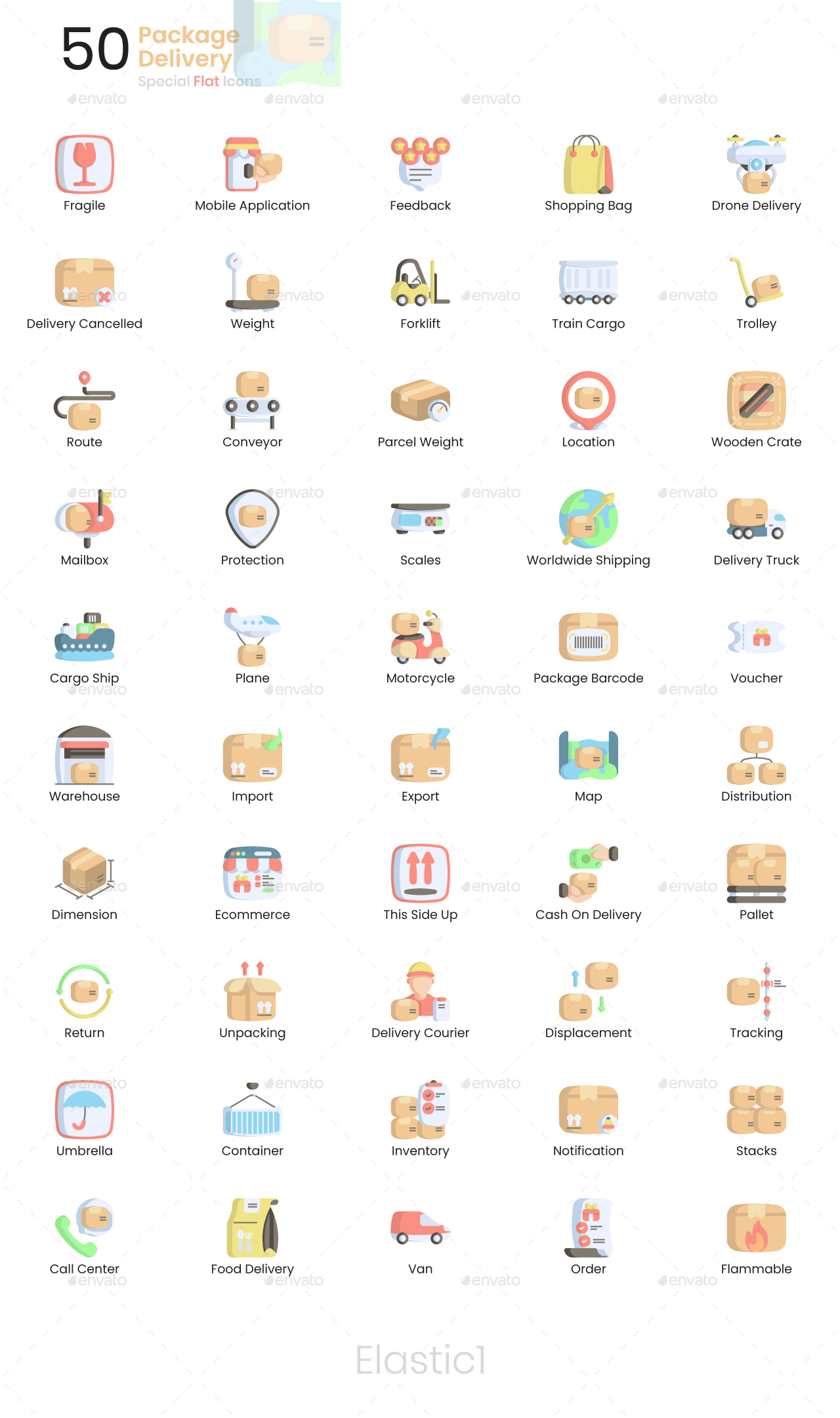 Package Delivery Flat Icons, Icons | GraphicRiver