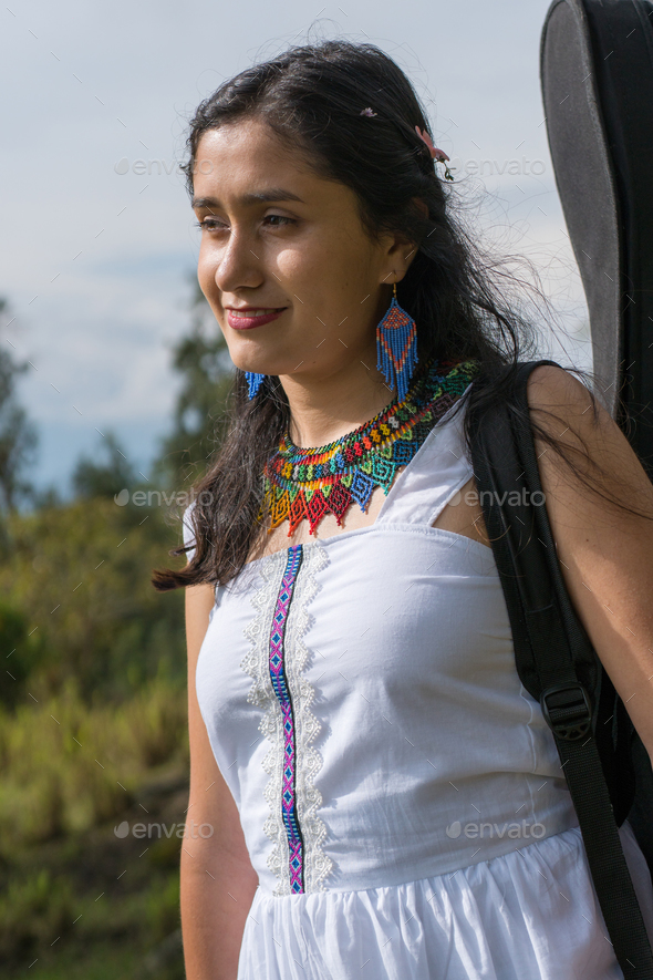 Portrait of a young woman from a Colombian indigenous community. Ethnic ...