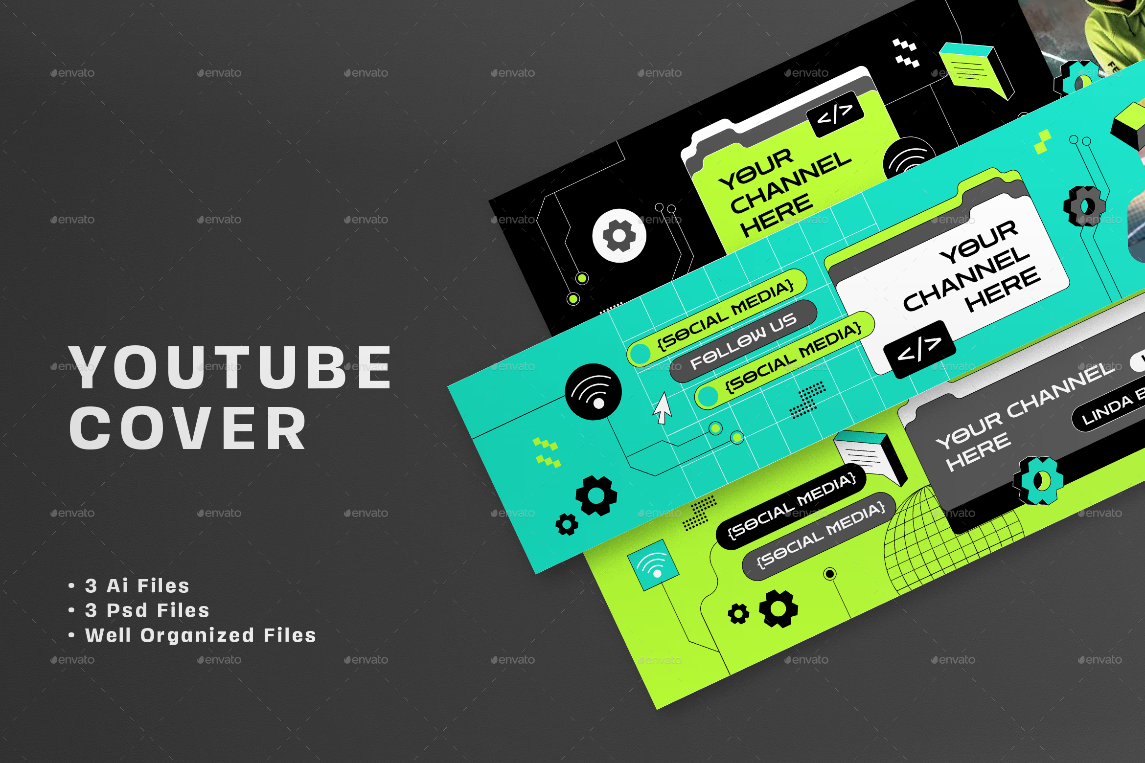 Neon Modern Flat Design Technology Youtube Cover, Web Elements ...