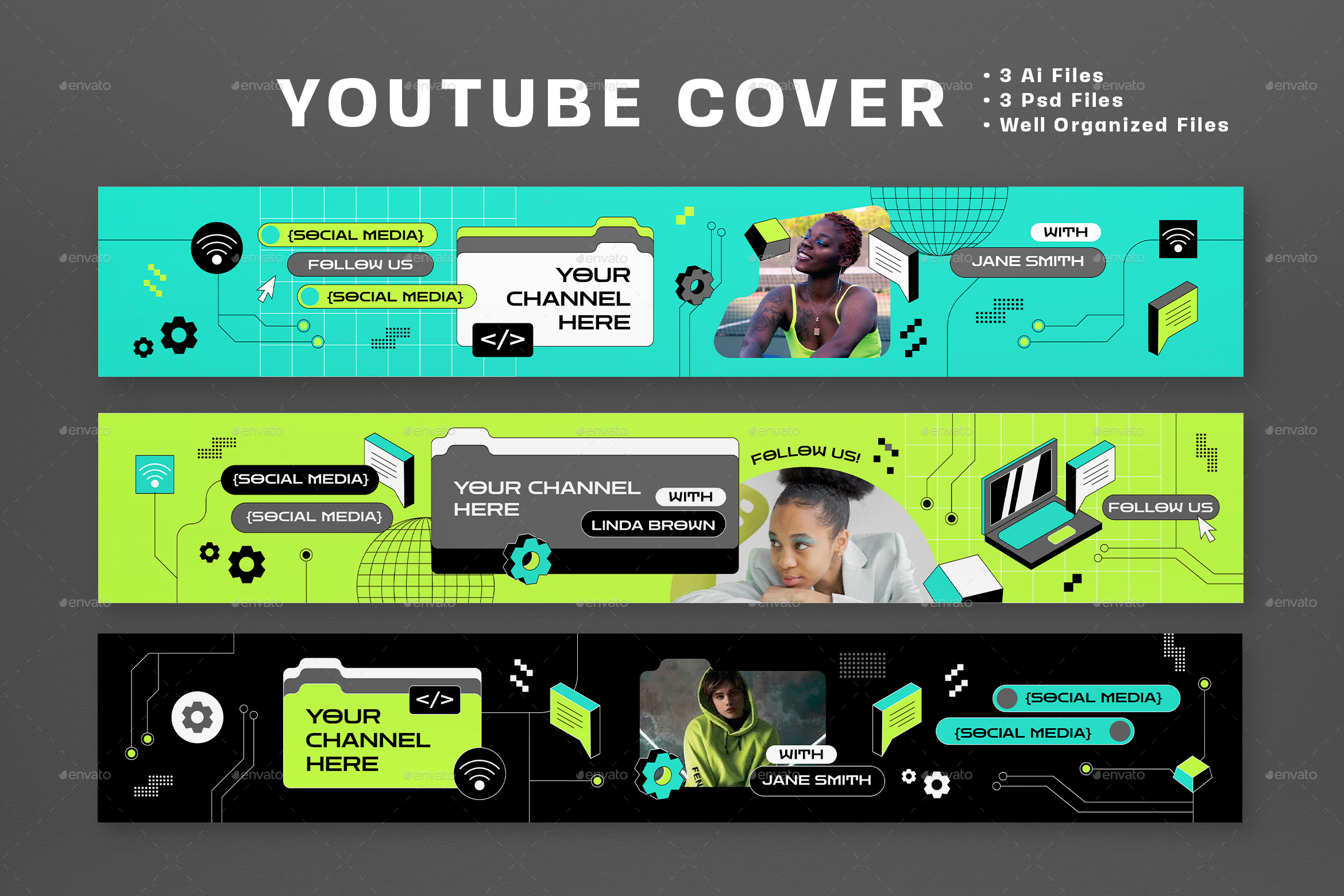 Neon Modern Flat Design Technology Youtube Cover, Web Elements ...