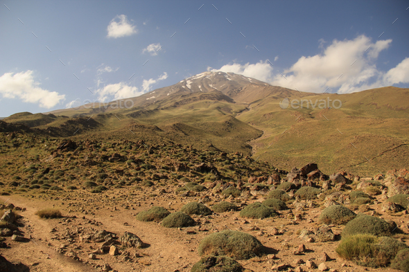 Damavand, the highest volcano mountain in Iran and Asia, in summer time ...