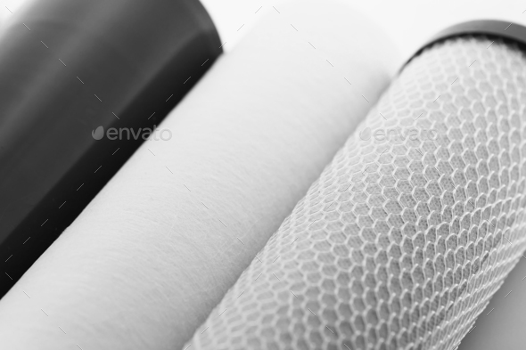 Cropped three filter cartridges for house water filtration system ...