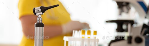 Photo of medical research supplies in scientific laboratory setting ...