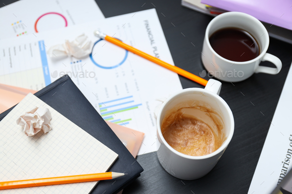 Messy office workplace, workplace and workspace concept Stock Photo by ...