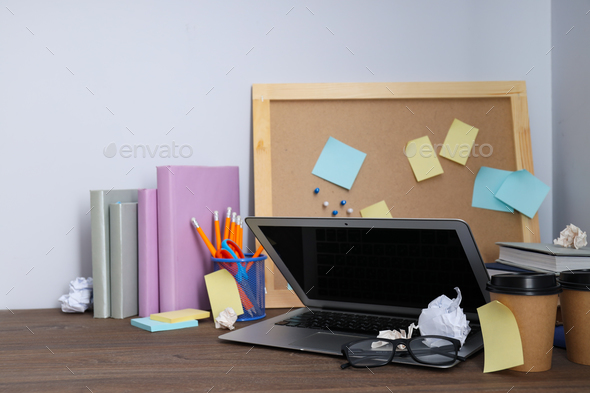 Messy office workplace, workplace and workspace concept Stock Photo by ...