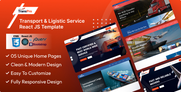 TransPro - Transport & Logistic Service React Js Template by wowtheme7