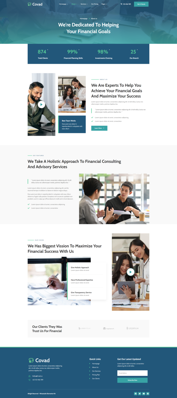 Covad - Financial Consulting & Advisory Services Elementor Template Kit ...