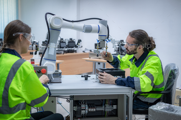 Engineer team learning and analyzed to develop automation welding robot ...