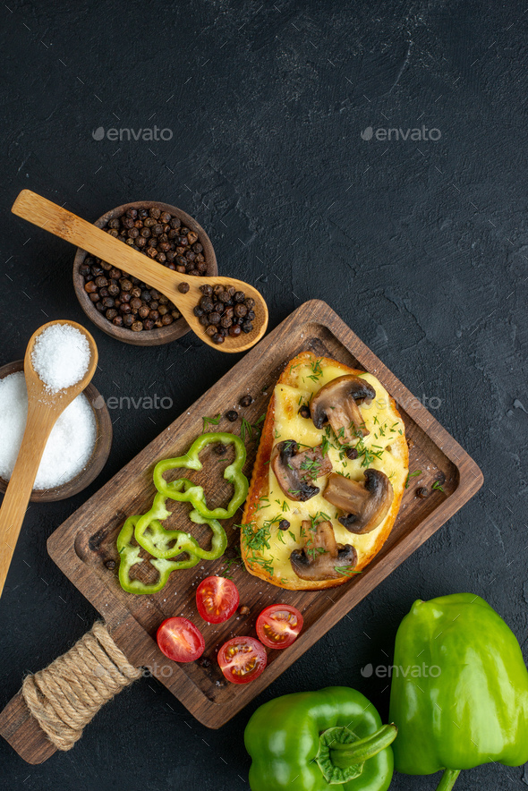 Vertical view of delicious snack with mushroom fresh vegetables and ...