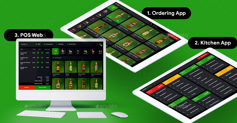 3 App UI | Club Bar POS System Software | Bar Kitchen App UI| Club Menu ...