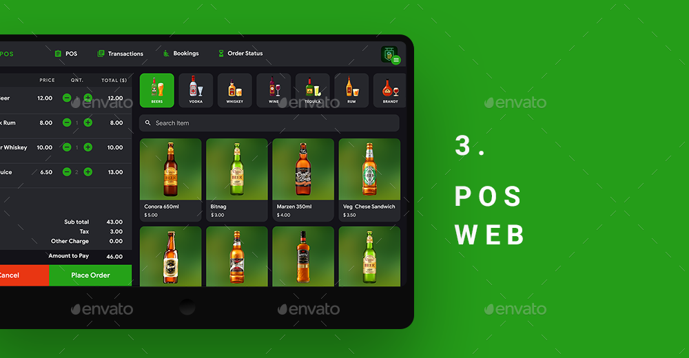 3 App UI | Club Bar POS System Software | Bar Kitchen App UI| Club Menu ...