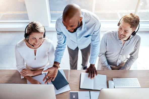 Call center employees in customer care training, help and business ...