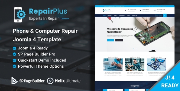 Repair Plus - Phone & Computer Repair Joomla 4 Template by JoomlaBuff