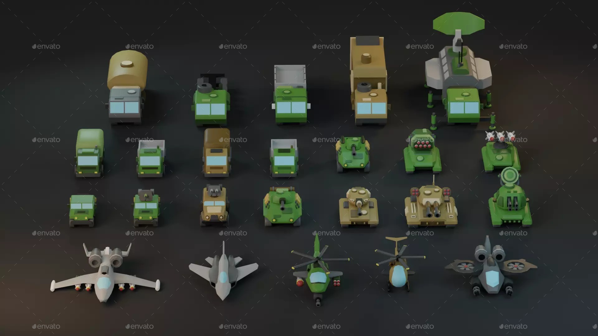 Lowpoly Military Armored Army Vehicles Strategy Assets Pack, Game Assets